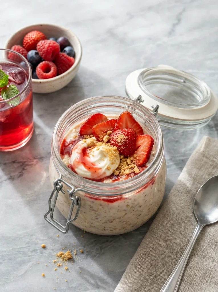 Creamy Strawberry Cheesecake Overnight Oats Recipe